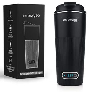 SMRTMUGG GO Heated Coffee Mug, Travel Mug, 13.5 OZ. Smart Mug, Battery Powered Heated Coffee Mug, Great for Coffee and Tea, Snap on Magnetic Charging Cord (Black)