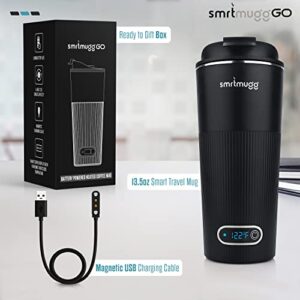 SMRTMUGG GO Heated Coffee Mug, Travel Mug, 13.5 OZ. Smart Mug, Battery Powered Heated Coffee Mug, Great for Coffee and Tea, Snap on Magnetic Charging Cord (Black)