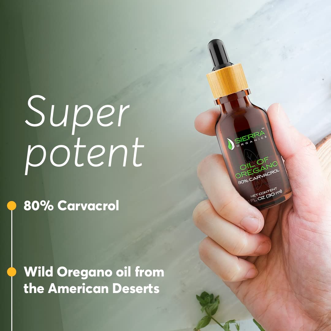 Oil of Oregano, Sierra Organics, Super Strength 80 Carvacrol- 20ml - Immune System Support - Certified Organic, Wild Oregano -Super Strength - Non-GMO