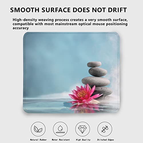 Zen Stone red Water Lily Mouse Pad Non-Slip Rubber Base Mouse Pad for Laptop PC Office Working Travel 12x10 Inch