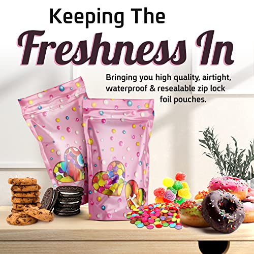 Resealable Standup Bags 4x6 inches. 60 Pk – Airtight, Waterproof, Zip Lock Seal and/or Heat Seal - Opaque Foil Pouch - Food Grade Bags For Long Shelf-Life and Multipurpose Storage. Packing Solutions For Businesses and Private Use (60 pck Medium, Candy)