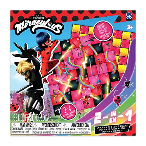 Miraculous Ladybug - 2 in 1 Game - Enjoy Hours of Fun with These 2 Board Games: Ups & Downs and Checkers! Great Birthday & Preschool Aged Gift for Boys and Girls!