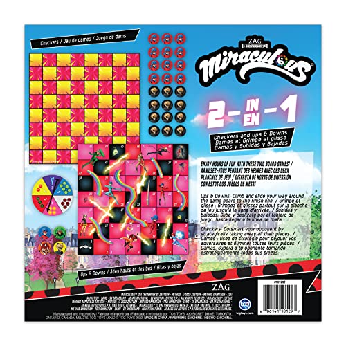 Miraculous Ladybug - 2 in 1 Game - Enjoy Hours of Fun with These 2 Board Games: Ups & Downs and Checkers! Great Birthday & Preschool Aged Gift for Boys and Girls!