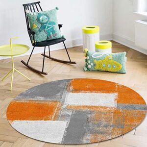 Thanksgiving Rugs Abstract Geometric Graffiti Oil Painting Orange Carpet Non-Slip Area Rug Stain-Proof Accent Area Rug for Bedroom Living Room Home Decoration, 6 Feet Soft Round Carpet Absorbent