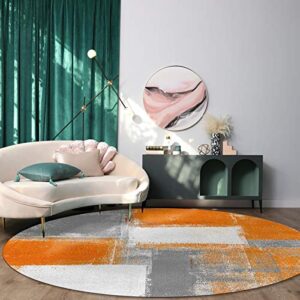 Thanksgiving Rugs Abstract Geometric Graffiti Oil Painting Orange Carpet Non-Slip Area Rug Stain-Proof Accent Area Rug for Bedroom Living Room Home Decoration, 6 Feet Soft Round Carpet Absorbent