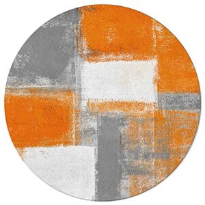 Thanksgiving Rugs Abstract Geometric Graffiti Oil Painting Orange Carpet Non-Slip Area Rug Stain-Proof Accent Area Rug for Bedroom Living Room Home Decoration, 6 Feet Soft Round Carpet Absorbent