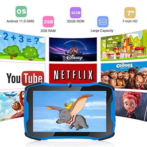 Tablet for Kids 7 Kids Tablet for Toddlers Tablet with Case Included, Kids Learning Tablet with Wi-Fi Dual Camera 2GB 32GB, Parental Control, Youtube, Netflix,Shock Proof Children Tablet for Boy Girls