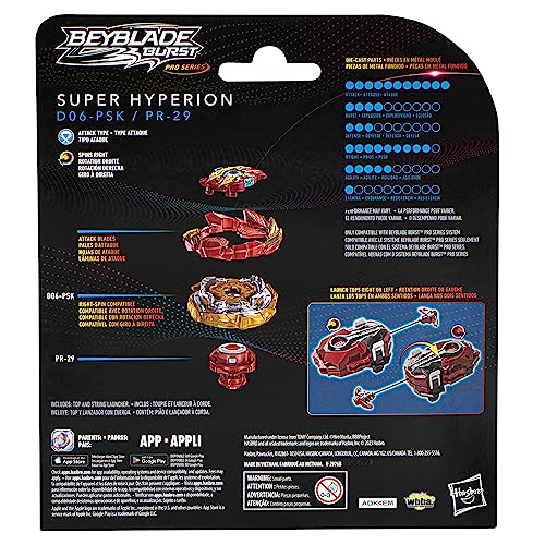 Beyblade Burst Pro Series Super Hyperion String Launcher  Pack, Right/Left Spin Beyblade Launcher with Spinning Top, Kid Toys for 8 Year Old Boys & Girls