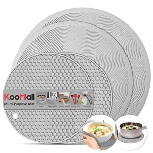 4 in 1, koomall trivets for hot dishes pots and pans & multi-purpose microwave mat, silicone pot holders for kitchen counter, hot plates pads to protect quartz table, heat resistant, gray 10'' 8'' 7''