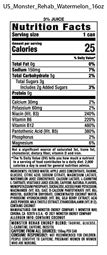 Monster Rehab Watermelon + Energy, Energy Drink, 15.5 Ounce (Pack of 15)