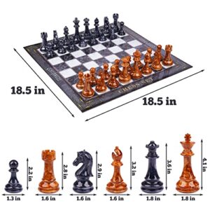 18.5" Large Chess Set for Adults Kids with Zinc Alloy Heavy Chess Pieces Portable Folding Chess Board Travel Chess Set Board Game Gift – Staunton Chess Pieces