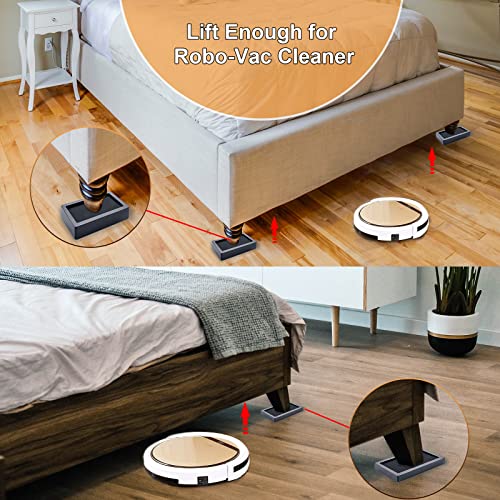 Bed Risers (Set of 4) Lifts Height 1",2",3" or 4",Natural Wood Furniture Heavy Duty Leg Risers Lifts for Sofas Table Desk Chair Couches with Non-Slip Rubber Pad & Non-Slip Recessed Hole (4 Pack Black)