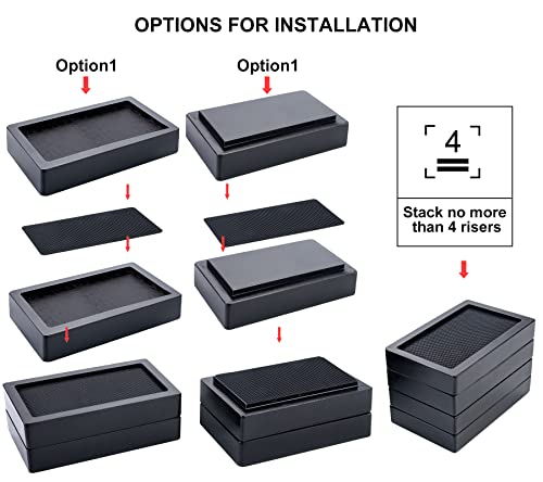 Bed Risers (Set of 4) Lifts Height 1",2",3" or 4",Natural Wood Furniture Heavy Duty Leg Risers Lifts for Sofas Table Desk Chair Couches with Non-Slip Rubber Pad & Non-Slip Recessed Hole (4 Pack Black)