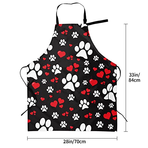 JEKGLEY Dog Paw and Love Chef Apron with 2 Pockets, Adjustable Neck Kitchen Cooking Bbq Bib Aprons for Women Men