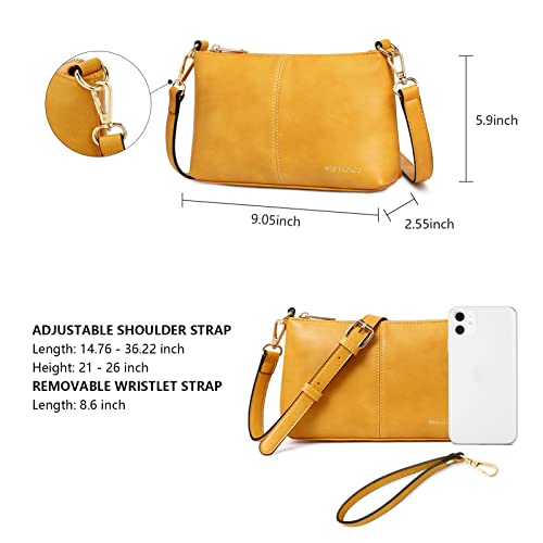 WESTBRONCO Small Crossbody Bag for Women Vegan Leather Wallet Purses Satchel Shoulder Bags Wristlet Clutch Handbags Yellow