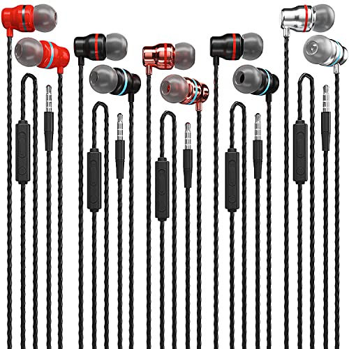 Earbuds Wired with Microphone 5 Pack, in-Ear Headphones with Heavy Bass Stereo, Noise Isolating Wired Earbuds, Ear Buds Compatible with iPhone, iPod, iPad, MP3, Samsung, and Most 3.5mm Jack