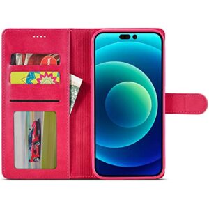 KOBBRAN for iPhone 14 Wallet Case iPhone 13 Case Leather with Credit Card Slots Holder Flip Folio Cover Shockproof Wallet Case for iPhone 14/iPhone 13 Phone Case for Women Men (Rose Red)