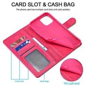 KOBBRAN for iPhone 14 Wallet Case iPhone 13 Case Leather with Credit Card Slots Holder Flip Folio Cover Shockproof Wallet Case for iPhone 14/iPhone 13 Phone Case for Women Men (Rose Red)