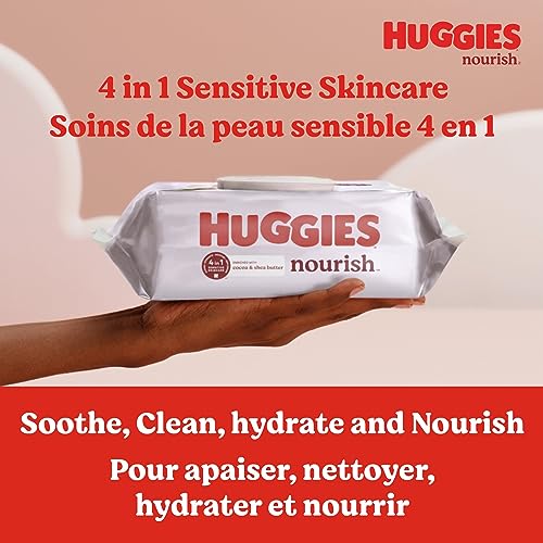 Huggies Nourish Scented Baby Wipes, 6 Push Button Packs (336 Wipes Total)