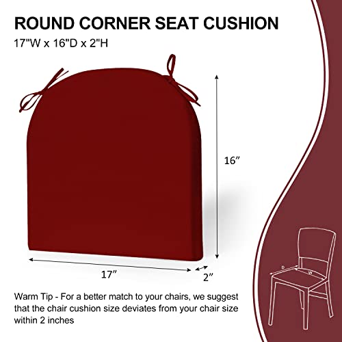 Wellsin Outdoor Chair Cushions for Patio Furniture - Patio Chair Cushions Set of 4 - Waterproof Round Corner Outdoor Seat Cushions 17"X16"X2", Burgundy