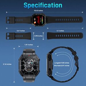 Military Smart Watch for Men (Answer/Make Call), 1.85 Inches HD Outdoor Tactical Sports Rugged Smartwatch, Fitness Tracker Watch with Heart Rate Blood Pressure Sleep Monitor for iPhone Android Phone