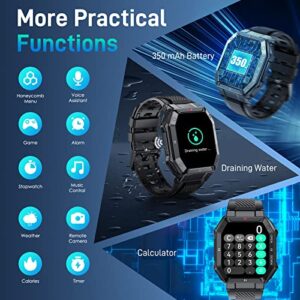 Military Smart Watch for Men (Answer/Make Call), 1.85 Inches HD Outdoor Tactical Sports Rugged Smartwatch, Fitness Tracker Watch with Heart Rate Blood Pressure Sleep Monitor for iPhone Android Phone