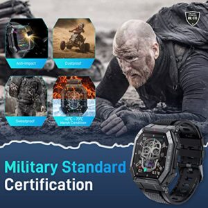 Military Smart Watch for Men (Answer/Make Call), 1.85 Inches HD Outdoor Tactical Sports Rugged Smartwatch, Fitness Tracker Watch with Heart Rate Blood Pressure Sleep Monitor for iPhone Android Phone