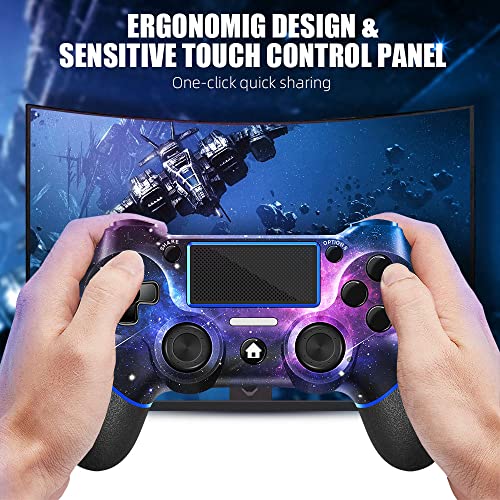 AceGamer SAMINRA Replacement for PS4 Controller with 2 Thumb Grips, Design Starry Sky Custom V2 Wireless Game Controllers, Compatible with PS4, Slim, Pro and Windows PC