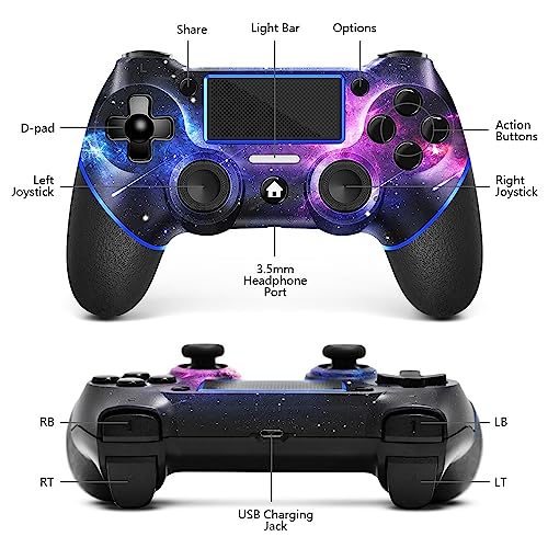 AceGamer SAMINRA Replacement for PS4 Controller with 2 Thumb Grips, Design Starry Sky Custom V2 Wireless Game Controllers, Compatible with PS4, Slim, Pro and Windows PC