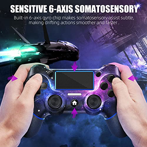 AceGamer SAMINRA Replacement for PS4 Controller with 2 Thumb Grips, Design Starry Sky Custom V2 Wireless Game Controllers, Compatible with PS4, Slim, Pro and Windows PC