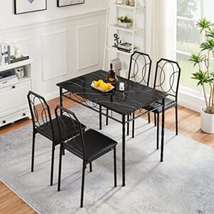 VECELO 5 Pieces Sets,43.3" Table&Chairs for 4,Industrial Counter Height Tabletop with Bar Stools, Rectangle Breakfast Table and Chairs for Dining, Living Room, Apartment, Black