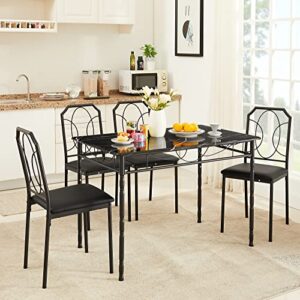 VECELO 5 Pieces Sets,43.3" Table&Chairs for 4,Industrial Counter Height Tabletop with Bar Stools, Rectangle Breakfast Table and Chairs for Dining, Living Room, Apartment, Black