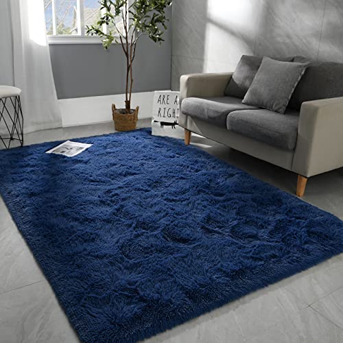 Hutha 6x9 Large Area Rugs for Living Room, Super Soft Fluffy Modern Bedroom Rug, Navy Blue Indoor Shag Fuzzy Carpets for Girls Kids Nursery Room Home Decor