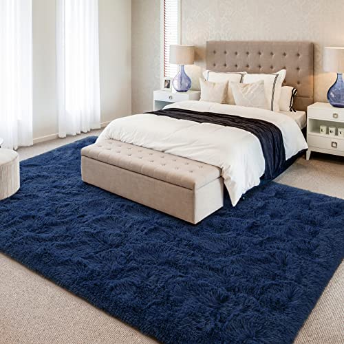 Hutha 6x9 Large Area Rugs for Living Room, Super Soft Fluffy Modern Bedroom Rug, Navy Blue Indoor Shag Fuzzy Carpets for Girls Kids Nursery Room Home Decor