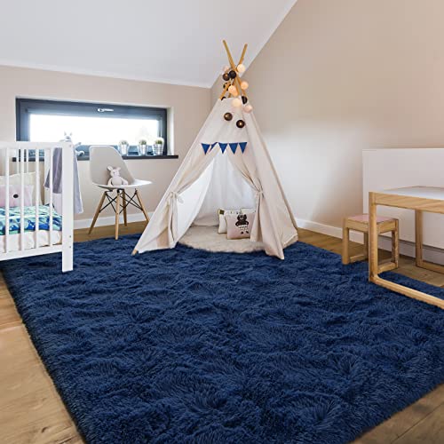 Hutha 6x9 Large Area Rugs for Living Room, Super Soft Fluffy Modern Bedroom Rug, Navy Blue Indoor Shag Fuzzy Carpets for Girls Kids Nursery Room Home Decor