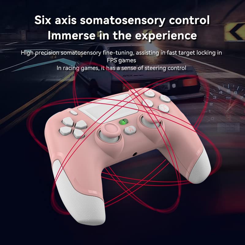 ROTOMOON Wireless Controller Compatible with PS4 Pro/PS4 Slim/PS4 Controller, with Headphone Jack for PS4 Dualshock 4 Game (Pink)