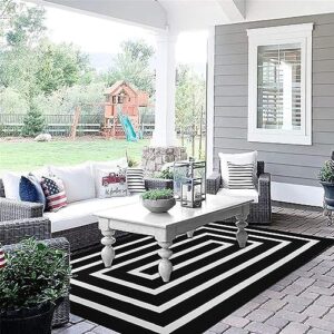 Lanffia Black and White Area Rug 6x9ft Contrasting Geometric Modern Stripe Symmetrical Indoor Outdoor Rug Machine Washable Extra Large Rugs Woven Cotton Floor Carpet for Living Room/Balcony/Backyard