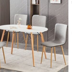 FurnitureR Dining Chair Set of 4, Scandinavian Accent Chairs Set Comfy Fabric Cushion Seat PU Back Side Chairs Kitchen Chairs with Sturdy Metal Legs for Kitchen, Dining, Living Room, Grey and Black