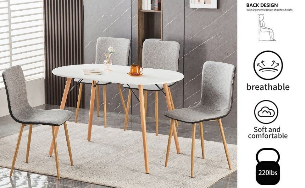 FurnitureR Dining Chair Set of 4, Scandinavian Accent Chairs Set Comfy Fabric Cushion Seat PU Back Side Chairs Kitchen Chairs with Sturdy Metal Legs for Kitchen, Dining, Living Room, Grey and Black