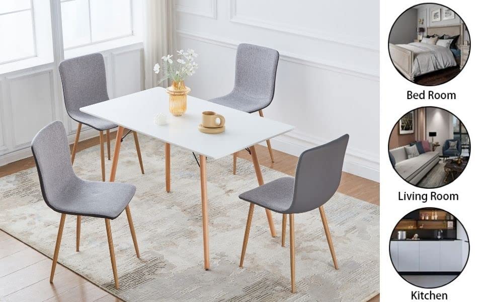 FurnitureR Dining Chair Set of 4, Scandinavian Accent Chairs Set Comfy Fabric Cushion Seat PU Back Side Chairs Kitchen Chairs with Sturdy Metal Legs for Kitchen, Dining, Living Room, Grey and Black