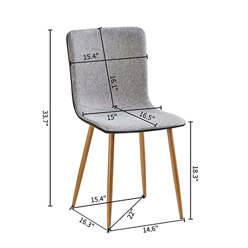 FurnitureR Dining Chair Set of 4, Scandinavian Accent Chairs Set Comfy Fabric Cushion Seat PU Back Side Chairs Kitchen Chairs with Sturdy Metal Legs for Kitchen, Dining, Living Room, Grey and Black