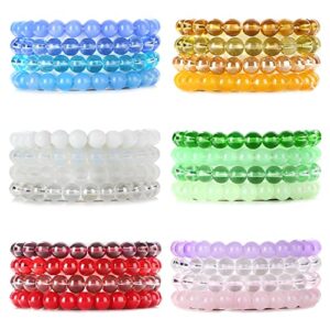 jewpark 24pcs 8mm beaded stretch bracelet handmade round glass bracelet for women girl multicolor matte beads elastic bracelet shining beads wristband valentines jewelry