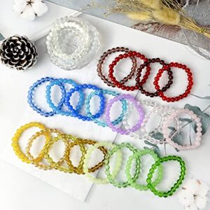 JEWPARK 24Pcs 8mm Beaded Stretch Bracelet Handmade Round Glass Bracelet for Women Girl Multicolor Matte Beads Elastic Bracelet Shining Beads Wristband Valentines Jewelry