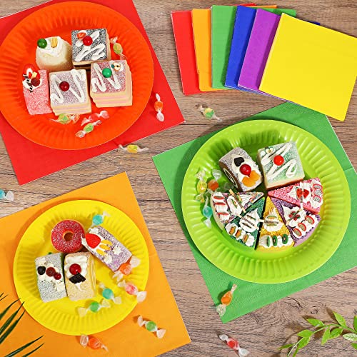 420 Pieces Rainbow Disposable Dinnerware Tableware Set 7 9 Inch Colorful Party Paper Plates Paper Cups Napkins Spoons Forks Knives Complete Party Pack for Birthday Neon Fiesta Party Supplies