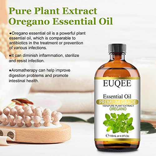 EUQEE Oregano Essential Oil 4oz/118ML Large Capacity Oregano Oil Pure Premium Aromatherapy Essential Oils with Glass Dropper for Candle Soap Making, Diffusers, Skin Care, Cleaning