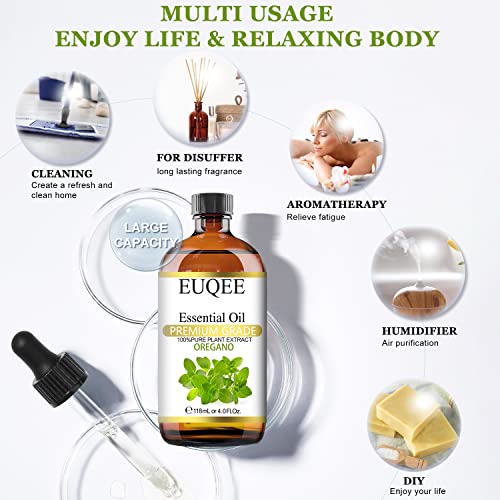 EUQEE Oregano Essential Oil 4oz/118ML Large Capacity Oregano Oil Pure Premium Aromatherapy Essential Oils with Glass Dropper for Candle Soap Making, Diffusers, Skin Care, Cleaning