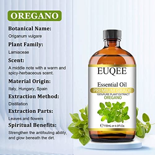 EUQEE Oregano Essential Oil 4oz/118ML Large Capacity Oregano Oil Pure Premium Aromatherapy Essential Oils with Glass Dropper for Candle Soap Making, Diffusers, Skin Care, Cleaning