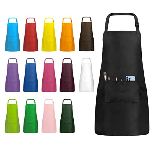 IMERAGO 15 Pcs Adult Aprons Bulk with Pockets Adjustable Bib Chef Apron for Women Men Painting Cooking Crafting (Multicolor, L)