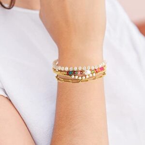 Dainty Gold Pearl Crystal Beaded Bracelets Set for Women 14K Real Gold Plated Bead Pearl Crystal Beads Bracelet Stake Paperclip Link Chain Bracelets Gold Bracelets for Women Trendy Jewelry (Style1)