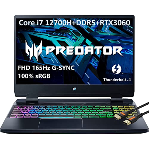 Acer Predator Helios 300 Gaming Laptop 15.6" FHD IPS 165Hz Display 12th Gen Intel 14-Core i7-12700H GeForce RTX 3060 RGB Backlit USB-C Thunderbolt 4 HDMI2.1 + HDMI Cable (16GB RAM | 512GB PCIe SSD)